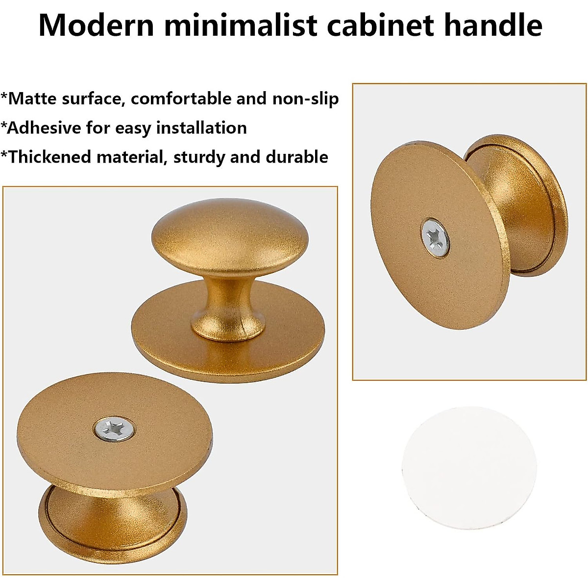 MOROBOR Adhesive Cabinet Knobs, 4pcs Self-Stick Instant Kitchen Cabinet Knobs Drawer Pulls Stainless Steel Drawer Knobs for Windows, Wardrobes, Cabinets, Drawers (Matter Gold)