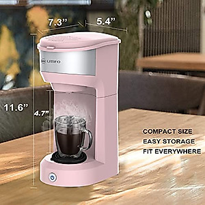 LITIFO Single Serve Coffee Maker for Ground coffee, Tea & K Cup Pod, 2-In-1 Small Coffee Machine with 6 to 14oz Reservoir, One-Button Fast Brew, Auto Shut-off & Self Cleaning Function (Pink)