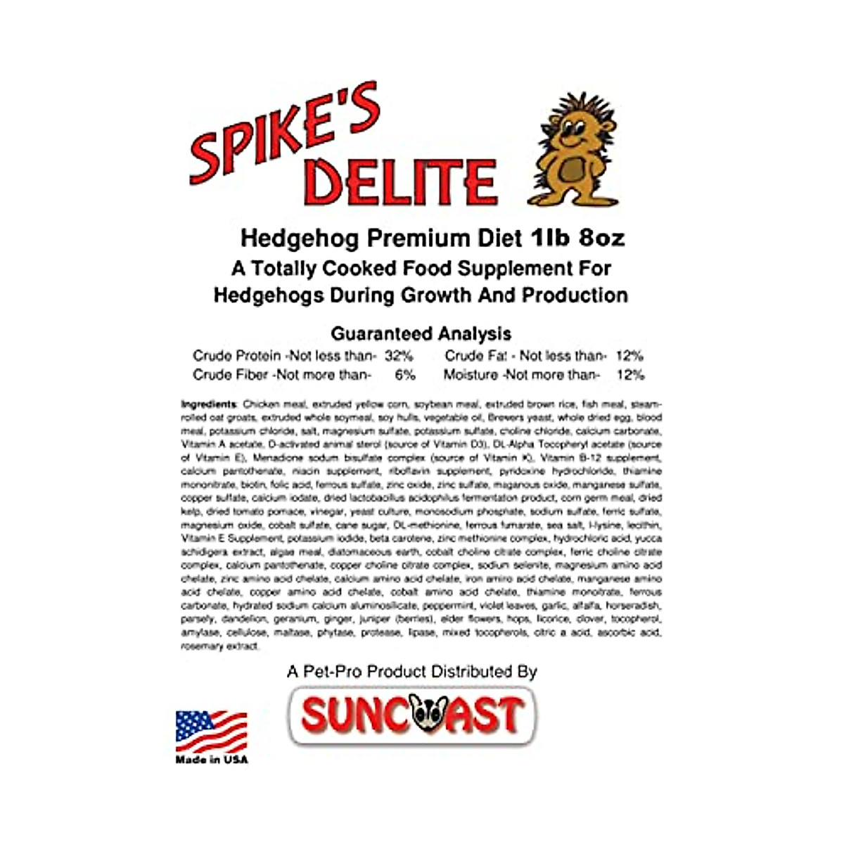 Suncoast Sugar Gliders Spike's Delite Hedgehog Premium Diet Food 1.5 lb