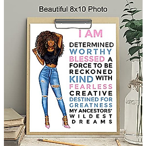 Motivational Black Wall Art for Latino Hispanic Ethnic African American Women - Inspirational Positive Quotes Home Decor Poster for Girls Room, Teens Bedroom, Bathroom - Encouragement Gifts for Women