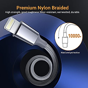 iPhone 13 14 Charger Cord - 3 Pack 3/6/10 ft MFi Certified Lightning Cable Nylon Braided Fast Charging Syncing Cord Compatible with iPhone 14 13 12 Pro Max 11 X Xs XR 8 7 6 Plus Mini iPad Airpods Gray