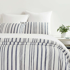 Home Conservatory Shadow Stripe Duvet Cover Set, King, Navy Stripe Pattern