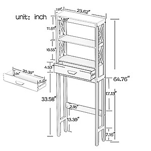 SSLine Over The Toilet Storage Organizer Wooden Bathroom Space-Saving Cabinet White Finish Over Toilet Cabinet with Storage Drawer and Open Shelves -23.6" L x 7.9" W x 64.8" H