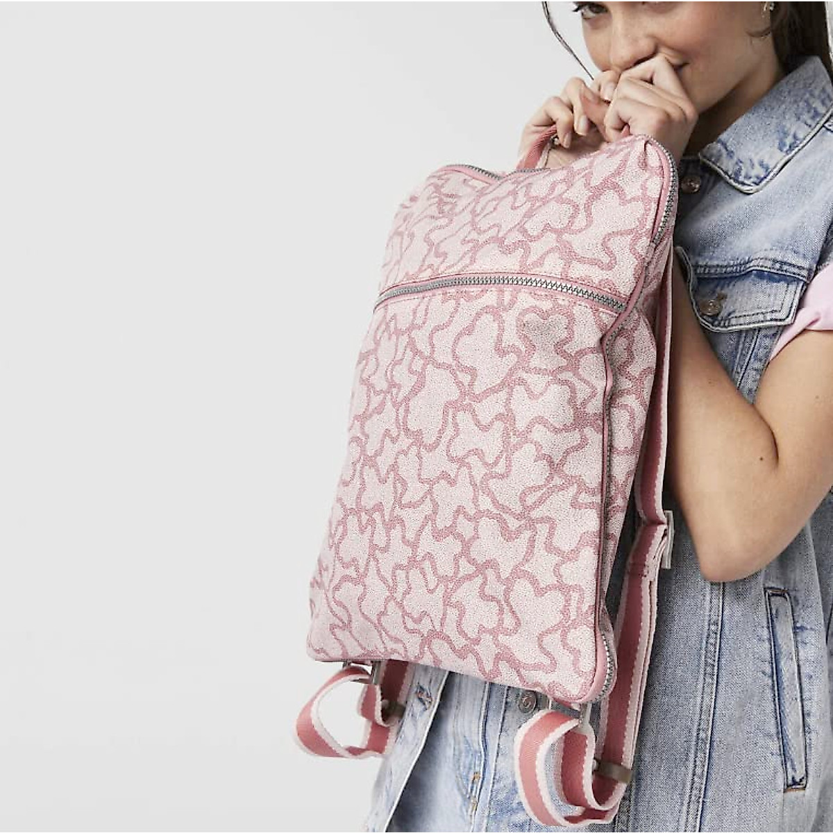 TOUS Pink Colored Nylon Backpack for Women, Kaos New Colores Collection