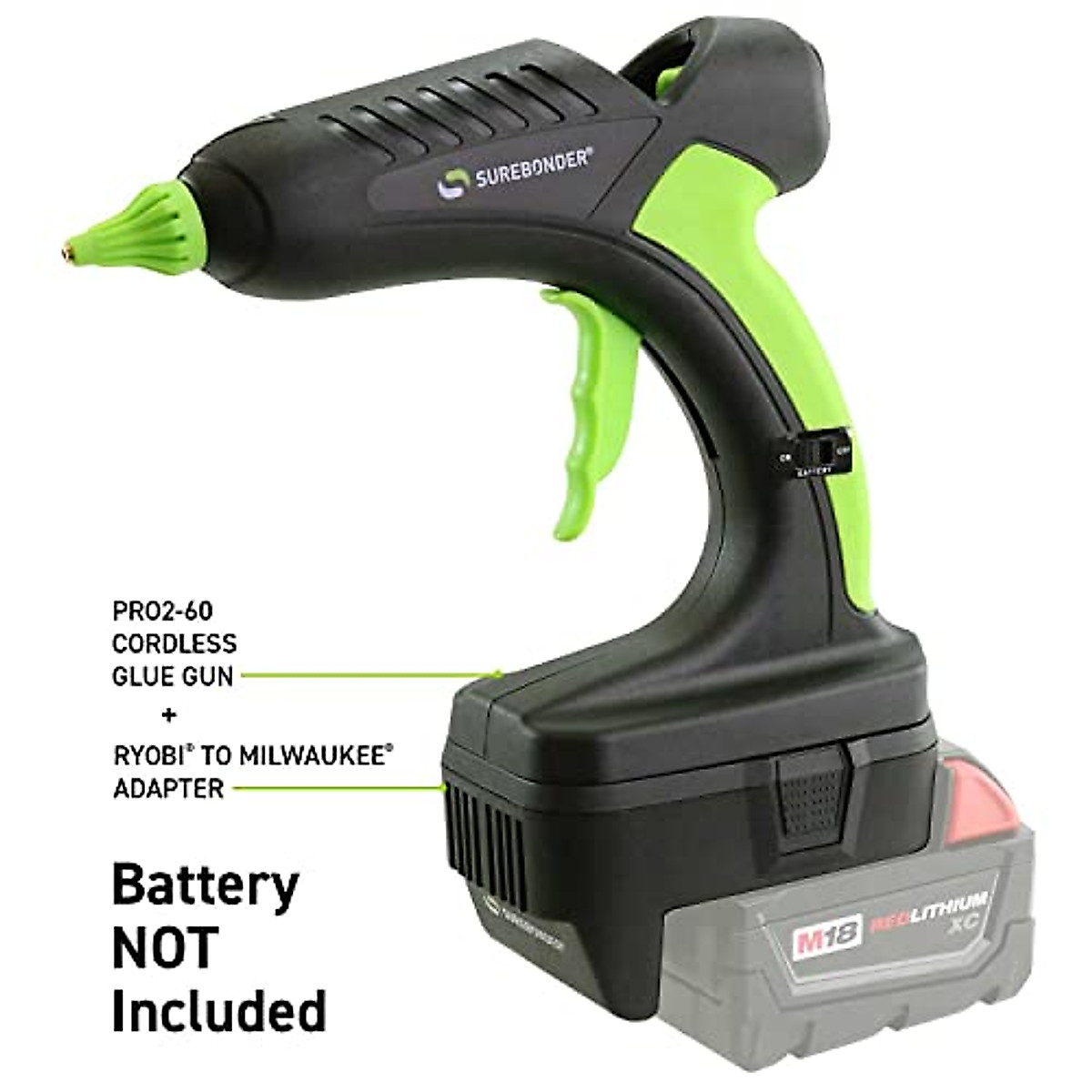 Surebonder PRO2-60MIL 60 Watt 18 Volt Cordless Professional Heavy Duty Full-Size Battery Powered Hot Glue Gun - Milwaukee Version
