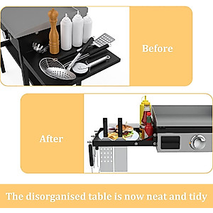 New Upgraded Griddle Caddy Shelf for Blackstone 17"/ 22"/ 28" Griddle, Addition Side Rack Storage Tray with Paper Towel Holder, Spatula Holder and 3 Hooks Organizer for Blackstone Grill Accessories