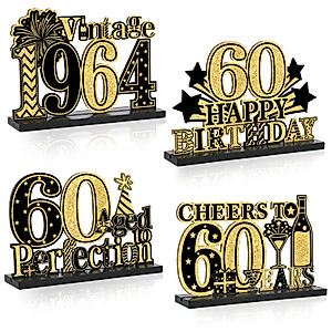 4 Pcs 60th Birthday Table Decorations Vintage 1964 Black Gold Birthday Party Centerpieces Aged to Perfection 60th Birthday Decorations Cheers to 60 Years Table Topper Wooden Decor for Men 60 Years Old