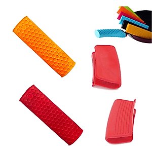 YouU 2 Pack Silicone Pot Holders and 2 Pack Silicone Hot Handle Holder Potholder Rubber Pot Handle Sleeve Heat Resistant for Cast Iron, Pans, Metal Frying Pans, Skillets, Griddles (Red)