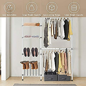 DORTALA Adjustable Clothes Hanger, Floor to Ceiling Tension Rod w/ Storage Shelf & Shoe Hooks, Garment Hanger Rod w/ Inner Spring, Telescopic Clothes Rack System for Living Room, Bedroom