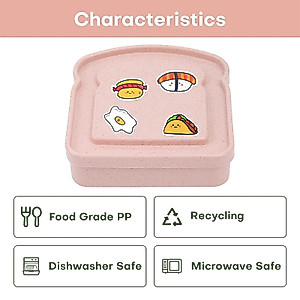 ATAMOW Sandwich Containers, 4 Pcs Sandwich Containers for Lunch Boxes with 10 Sheets Funny Graffiti Stickers, Sandwich Box with Lid, BPA Free, Microwave & Dishwasher Safe(Pink