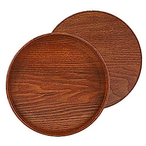 Round Wooden Serving Tray, Natural Wood Grain Decorative Breakfast Tea Tray for Coffee Table, Party, Eating, 21 x 21cm