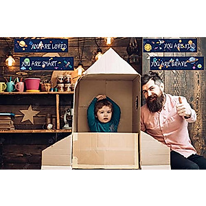 4 Pieces Boys Room Décor, Kids Outer Space Room Wall Décor, Children Bedroom Wall Décor, Space Themed Bedroom Décor, 11.8 * 3 inches