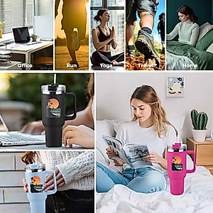 LB LEOBON 40 ounce insulated cup with handle, double-layer vacuum stainless steel material, equipped with straw, can keep warm or maintain cold drinks Neone Poppe Sunset 2 Bright pink