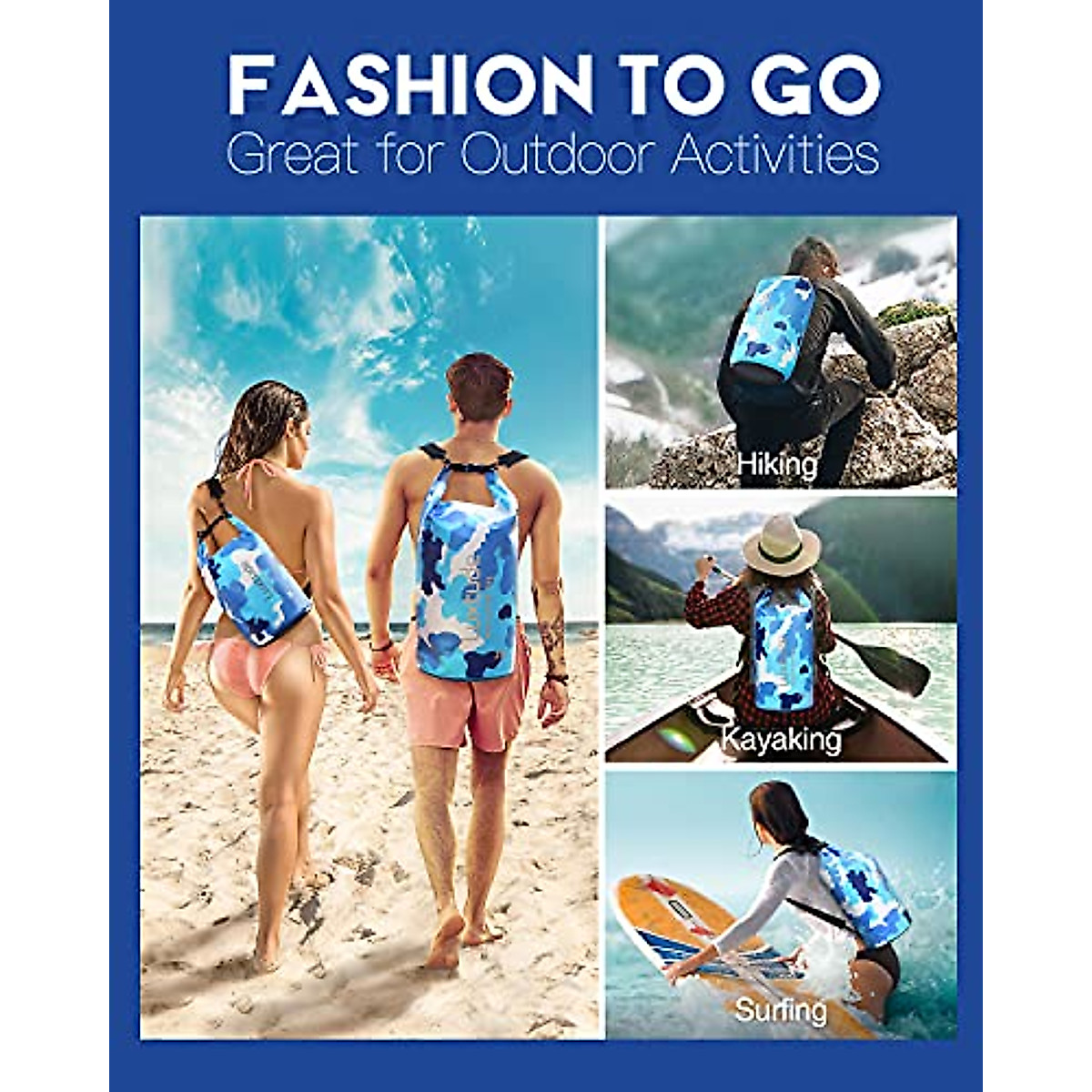 Luxtude Waterproof Dry Bag Backpack, 5L Roll Top Portable Dry Sack Waterproof Bag with Phone Case, Floating Waterproof Dry Bag for Kayaking, Swimming, Boating, Surfing, Hiking, Beach etc.