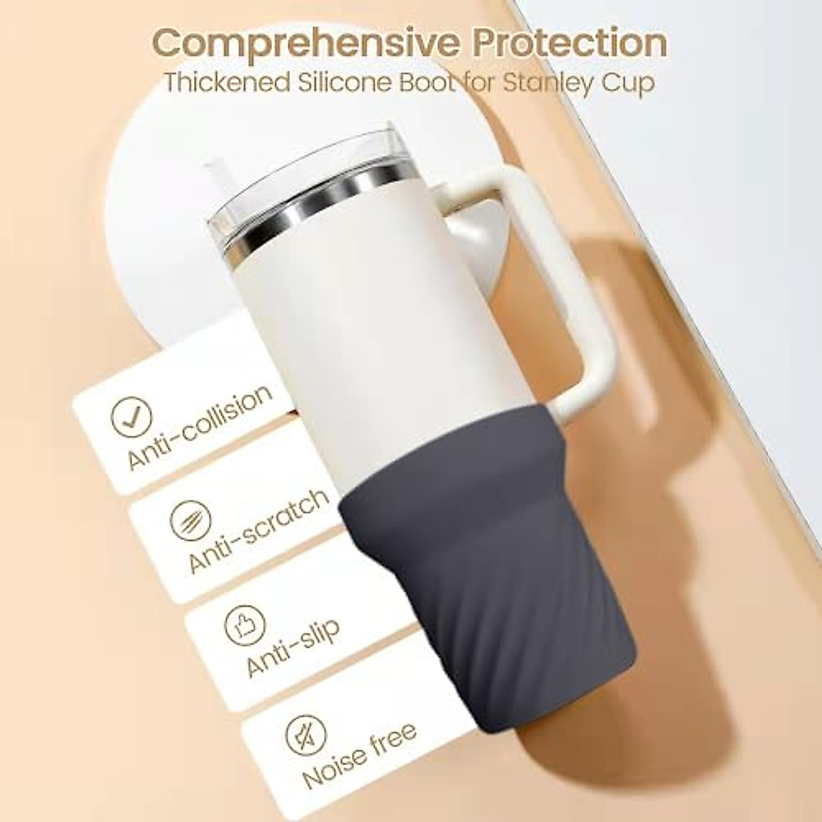 Silicone Boot for Stanley Cup 40 oz Quencher,Cup Bottom Protector Sleeve,Water Cup Accessories for Stanley Quencher H2.0 FlowState Tumbler 40oz/Stanley Adventure Quencher Tumbler (40OZ, Gray)