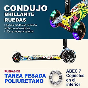 Scooter for Kids 3 Wheels Scooter Kids Scooter 4 Adjustable Height Lean to Steer Extra-Wide Deck Kids Scooter with LED Light Up Wheels Toddlers Girls & Boys from 3 to 12 Year-OldLearn to Steer