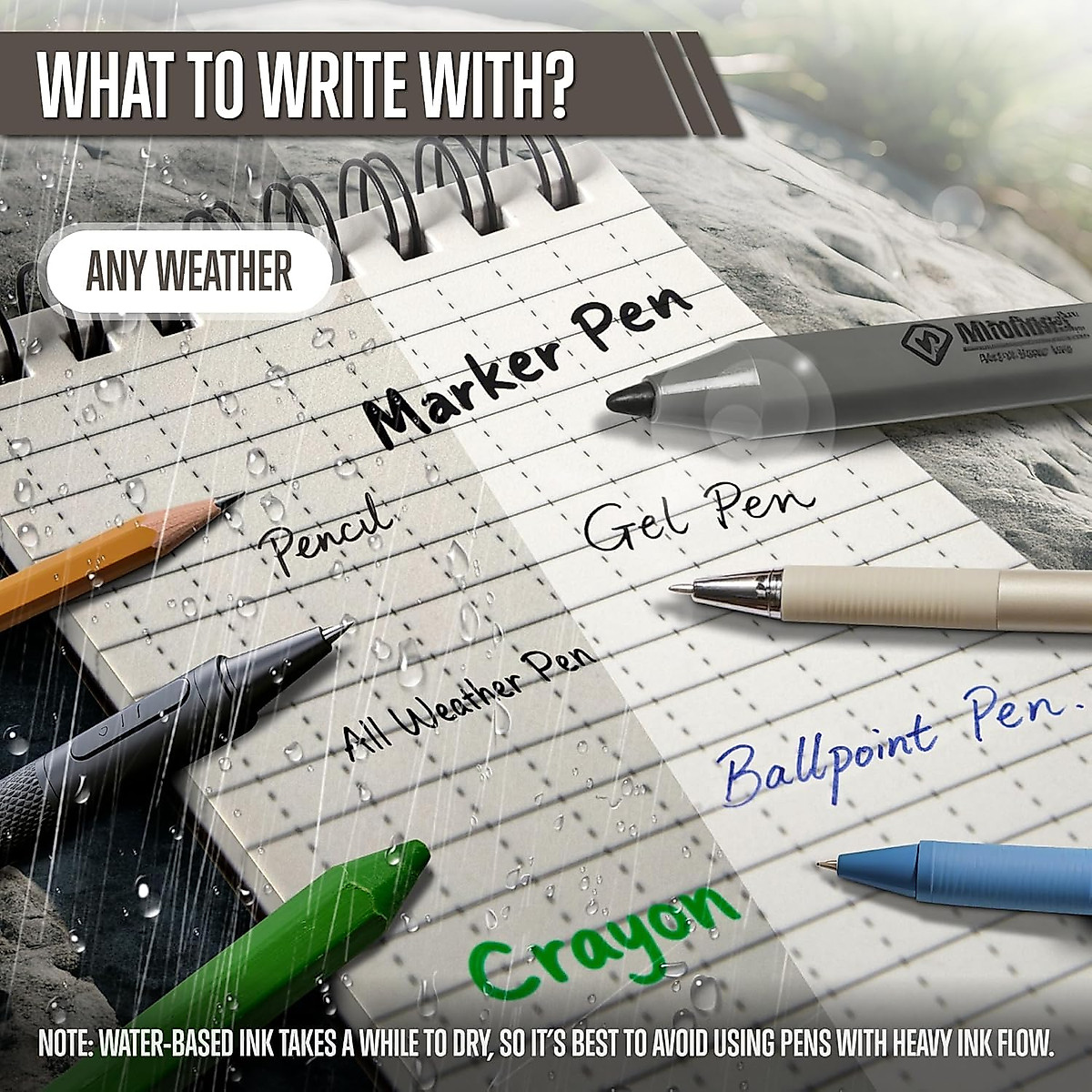 GLORYFIRE Waterproof Notebook Tactical All-Weather Spiral Memo Paper Notepad with Waterproof Grid Paper for Outdoor Activities Recording 3"x5" (5pcs)