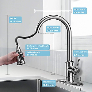 Kitchen Faucet with Pull Down Sprayer Brushed Nickel - WaterSong Kitchen Sink Faucet Single Handle 1Hole with Deck Plate, Farmhouse Kitchen Sink Faucet for Kitchen Sink RV, 3 Spray Mode,100% Lead-free