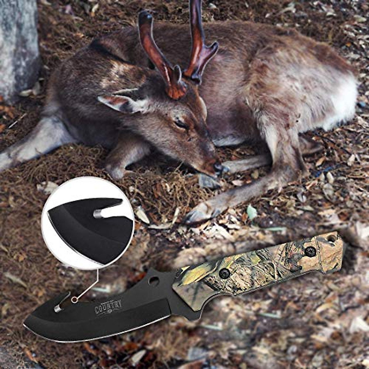 Mossy Oak Fixed Blade Hunting Knife Set - 2 Piece, Full Tang Handle Straight Edge and Gut Hook Blades Game Processing Knife, Sheath Included