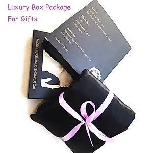 Terry Cloth Shower Cap,G.traveller Large Triple Layer Bathing Cap with Dry Hair Function Microfiber Shower Cap for Women with Silky Satin 100% Waterproof Reusable Bonnets (Black)