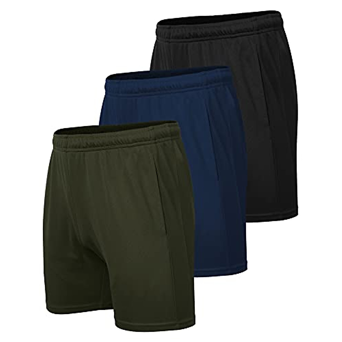 COOFANDY Men's 3 Pack Gym Workout Shorts Mesh Weightlifting Squatting Pants Training Bodybuilding Jogger with Pocket,Black/Army Green/Navy Blue,Medium
