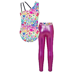 Manyakai Kids Girls Sleeveless Gymnatics Leotards Ballet Dance Unitard 2 Piece Bodysuit Top and Leggings Set Rose 8 Years