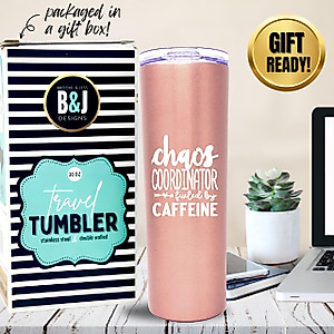 Brooke & Jess Designs Chaos Coordinator 20 oz Tumbler - Best Insulated Travel Cup for Boss Women - Great Gifts for Mom, Coworker, Bosses, Christmas, Birthday