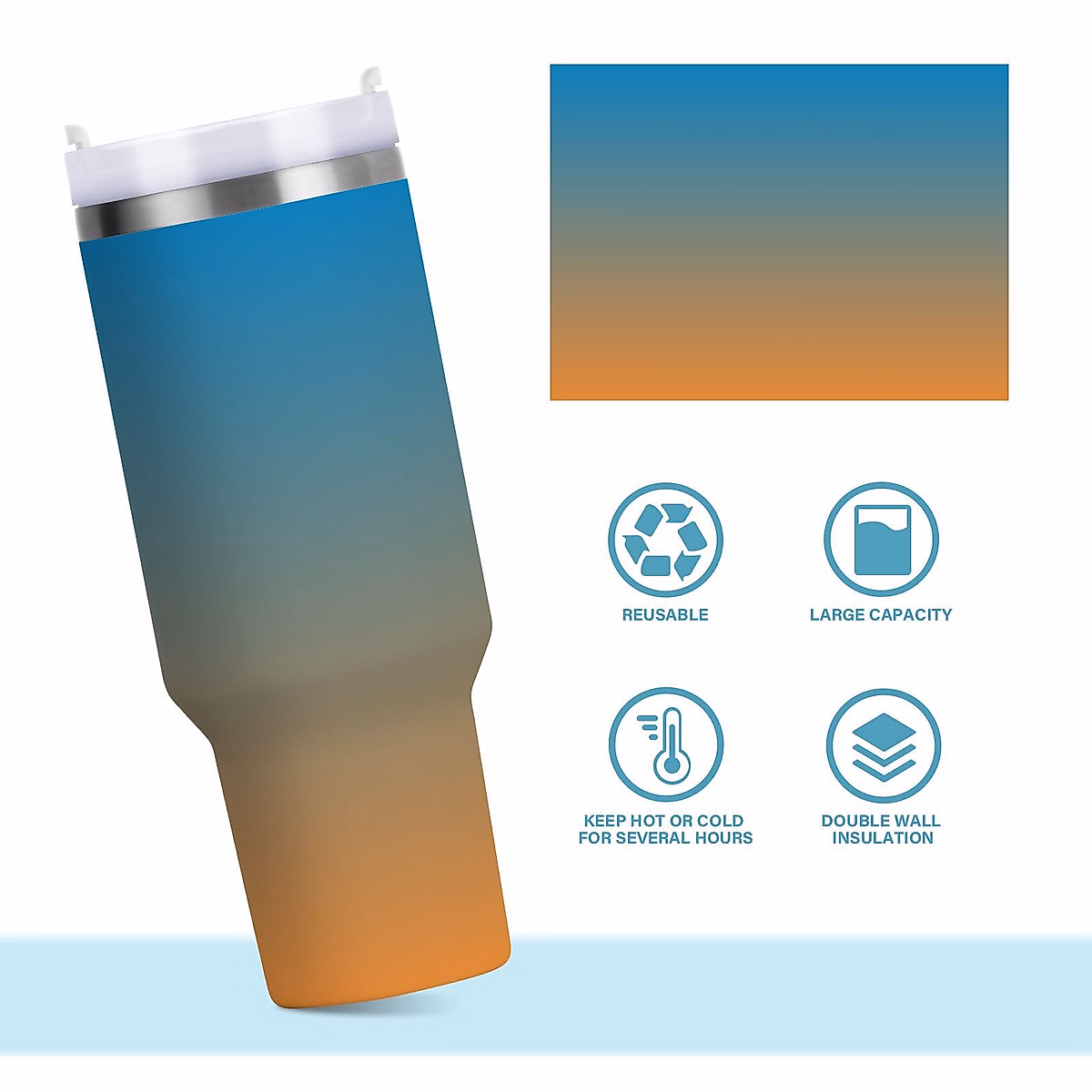 MCHIVER Blue Orange Gradient 30 oz Tumbler with Handle and Straw Stainless Steel Vacuum Water Bottle Leak-proof Travel Coffee Mug Thermos Water Bottle for Office Car Home