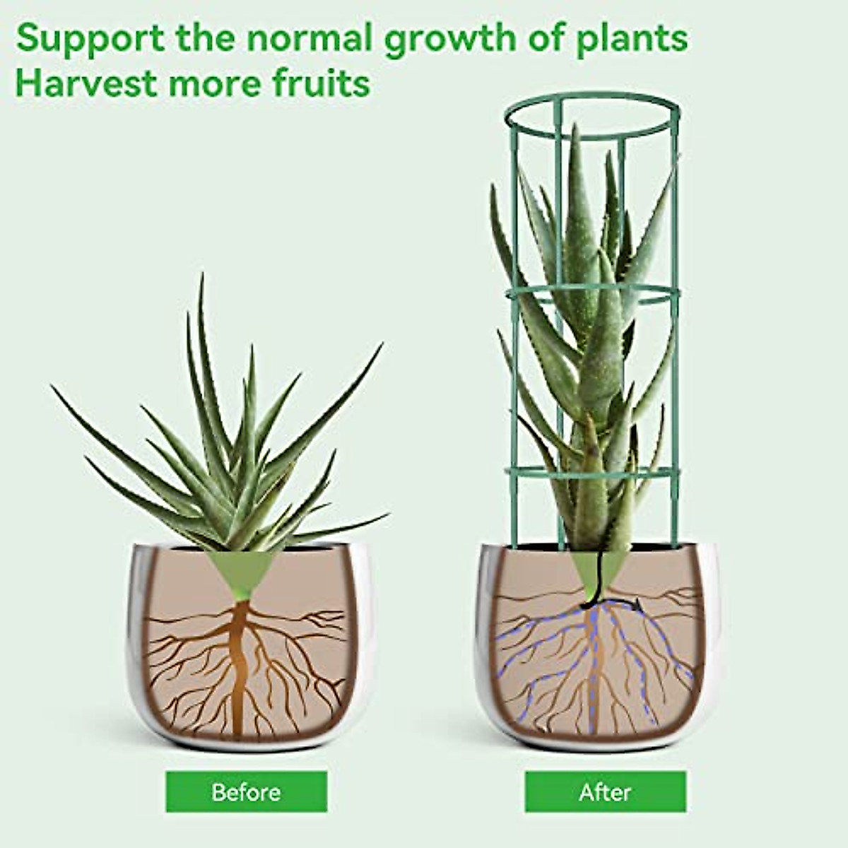 Growneer Plant Stake, 16 Pcs Plant Support Stakes, Stackable Flower Support Stake for Garden, Tomato Plant Support with 50m Twist Tie, Plant Holder for Indoor and Outdoor, Easy to Assemble