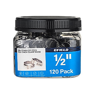 120-Pack EFIELD 1/2-inch Stainless Steel Pex Cinch Clamp Rings for Pex Tubing Pipes
