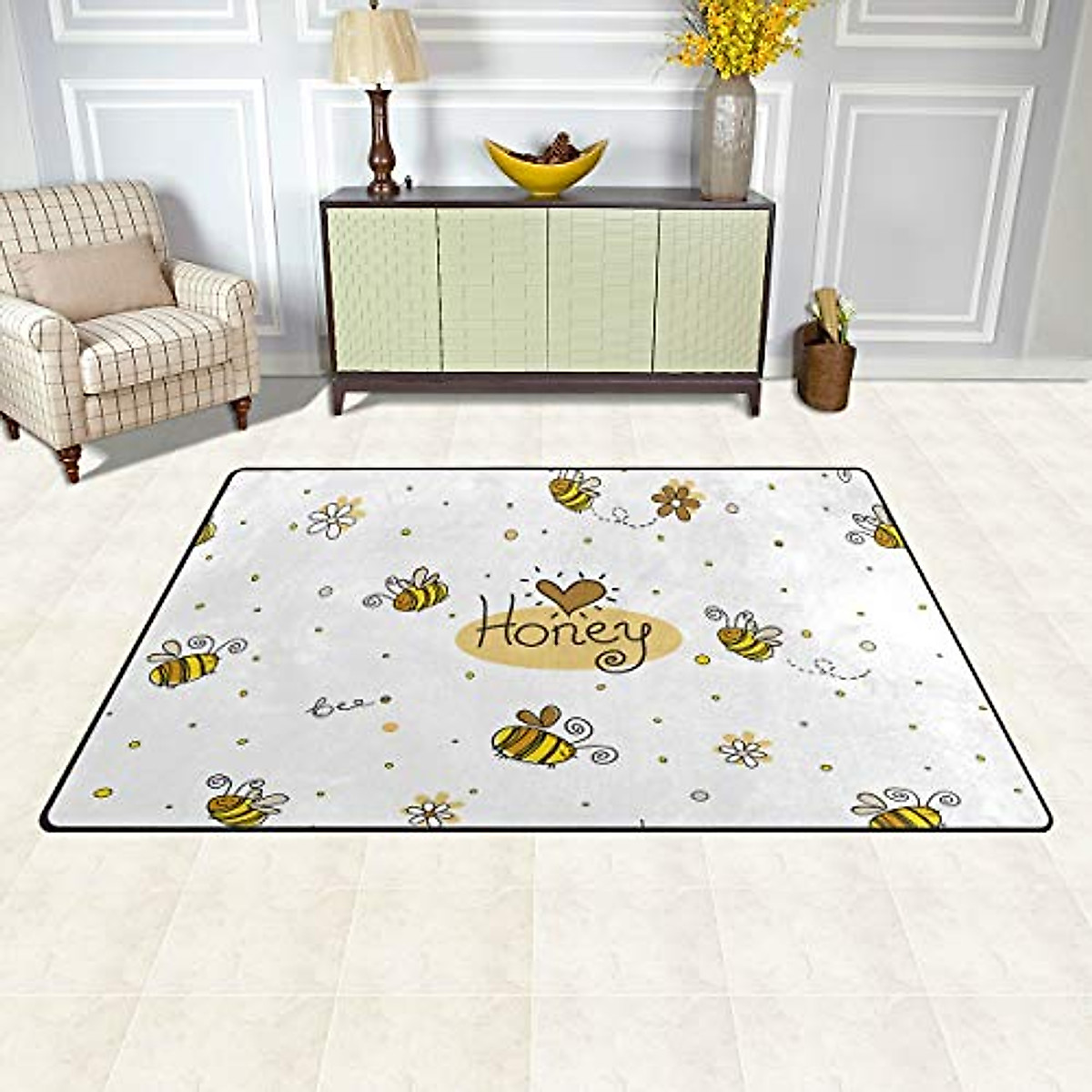 ALAZA Children Area Rug,Cute Honey Bees Floor Rug Non-Slip Doormat for Living Dining Dorm Room Bedroom Decor 31x20 Inch
