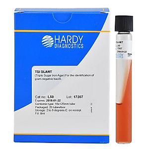 TSI (Triple Sugar Iron) Agar Slant, for The Identification of Enteric Bacteria, 8.0ml, 16x125mm Tube, Order by The Package of 20, by Hardy Diagnostics