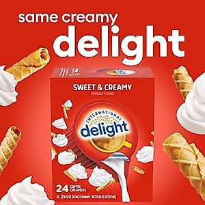 International Delight Coffee Creamer Singles, Sweet & Creamy, Shelf Stable Flavored Creamer, 24 Ct, 16 FL Oz, Pre-Portioned Creamers