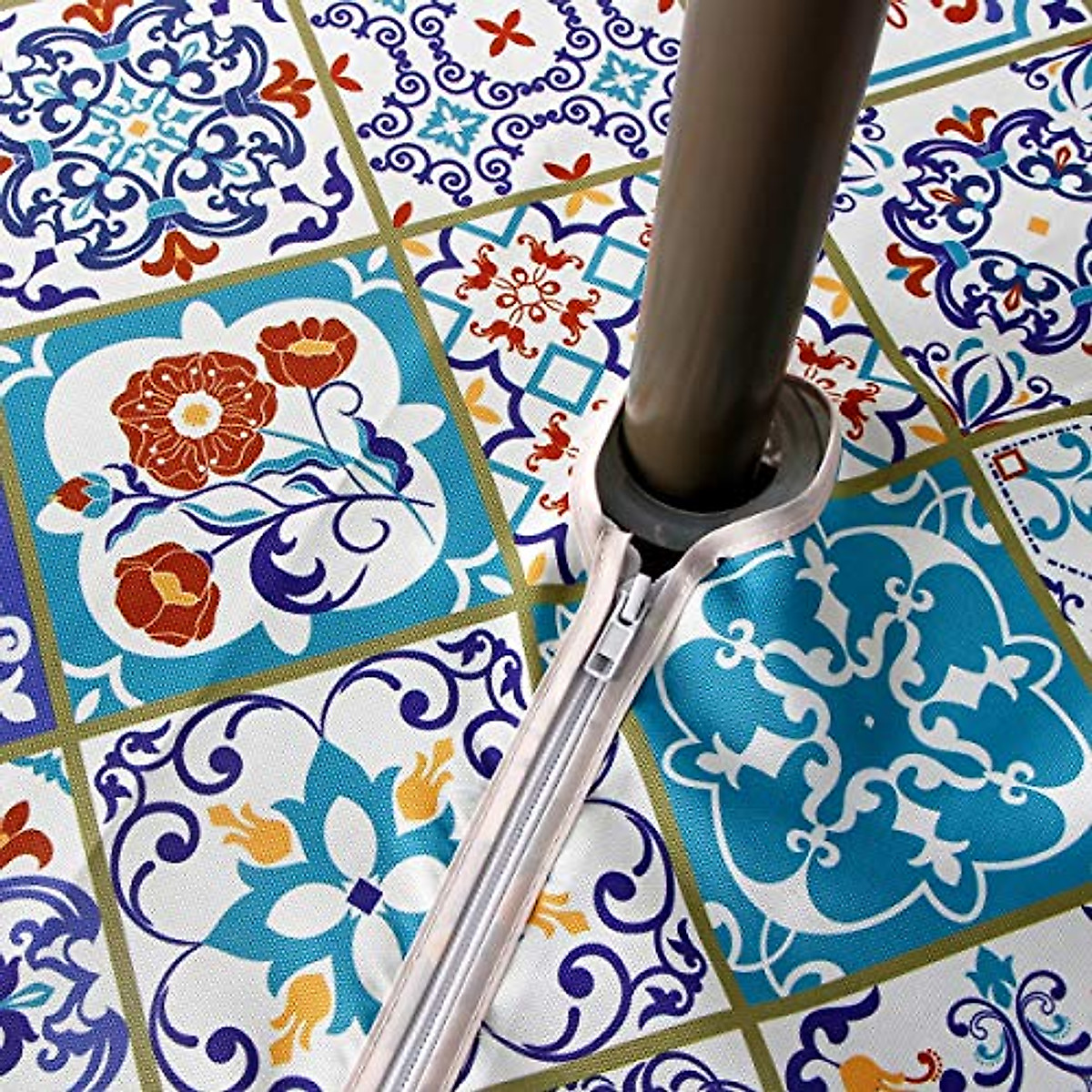 EHouseHome Outdoor and Indoor 60inch Round Tablecloth with Umbrella Hole and Zipper, Waterproof Zippered Patio Table Cloths, Spring/Summer Table Covers for Backyard Circular Table/BBQs/Picnic