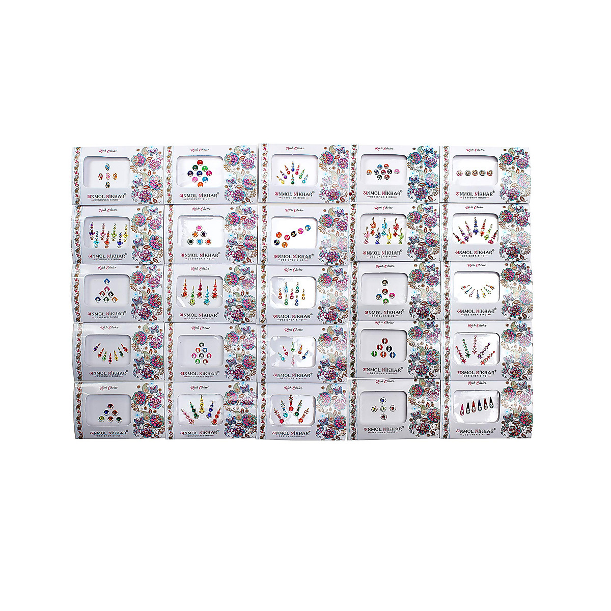 Avador Pack of 25 Assorted Bindi Multiple Sizes Multiple Designs Bollywood Indian Bride for Forehead