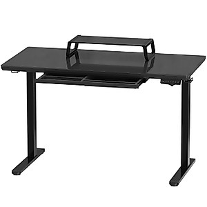 SHW 48-Inch Whole-Piece Glass Electric Height Adjustable Desk with Monitor Riser and Drawer, Black