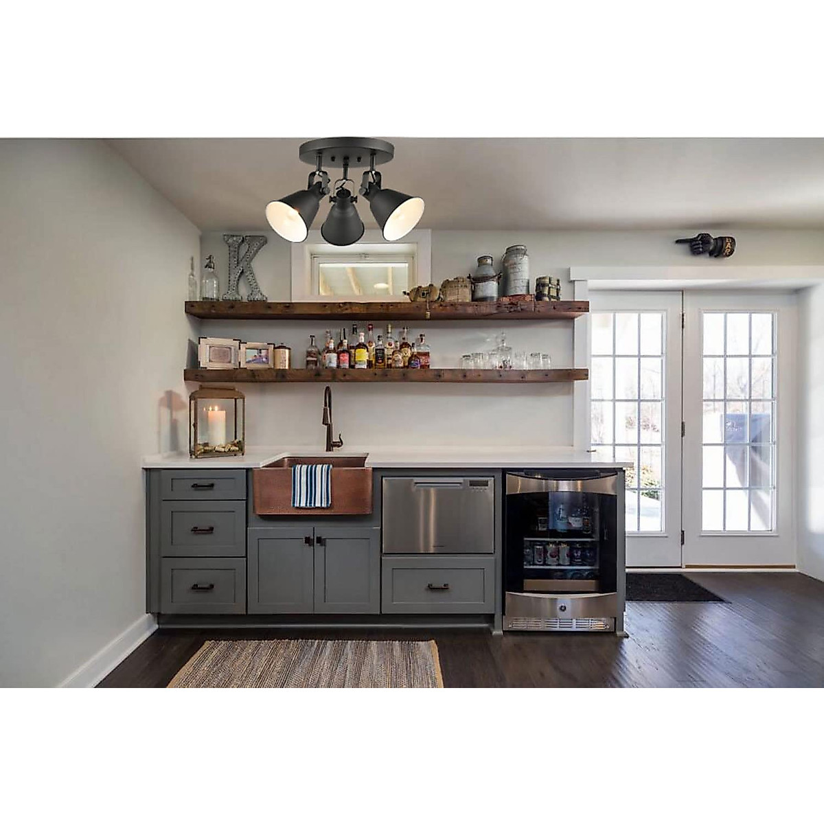 DIRYZON EUL Multi-Directional Ceiling Spot Light,Adjustable Round Track Lighting,Industrial Semi Flush Mount Ceiling Light Fixtures for Bedroom Hallway Matte Black-3 Light