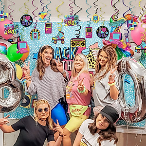 28Pcs Back to The 90s Party Hanging Swirls Decorations 90s Retro Ceiling Streamers for 1990s Throwback Birthday Party 90s Hip Hop Party Supplies