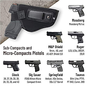 IWB Gun Holster by PH - Concealed Carry Soft Material and Interior - Fits M&P Shield 9mm.40.45 Auto/Glck 19 26 27 29 30 33 42 43 / Rug LC9, LC380 - Taurus Slim, PT111 G2 GX4 - Springfield XDs Hellcat