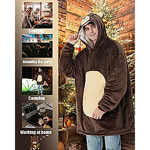 Lovemonster Cute Little Bear Cosplay Animal Pajamas Cozy Flannel Sherpa Pullover Adult Christmas Halloween Costume Brown