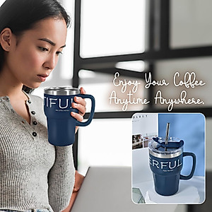 21 oz Insulated Coffee Mug Tumbler with Handle, Stainless Steel Travel Mug Tumbler with Lid and Straw, Coffee Travel Mug Spill Proof with Lid for Keep Hot/Ice Coffee, Blue