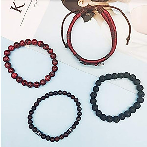 CASDAN 4-5 Pcs Leather Woven Braided Bracelet for Men Women Wrap Cuff Bracelets Linen Hemp Cords Wood Beads Ethnic Tribal Wristband Adjustable 4