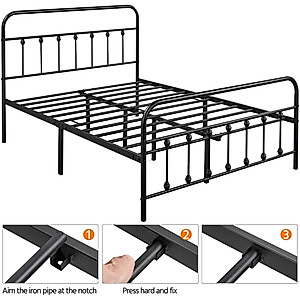 Topeakmart Full Size Victorian Style Metal Bed Frame with Headboard/Mattress Foundation/No Box Spring Needed/Under Bed Storage/Strong Slat Support Black