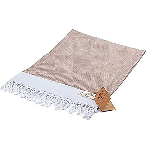 Smyrna Original Turkish Hand Towels Orientina Series Set of 2 | 100% Cotton, 16 x 40 Inches | Decorative Bathroom Peshtemal Towel for Hand, Face, Hair, Gym, Yoga, Tea, Kitchen and Bath (Latte)