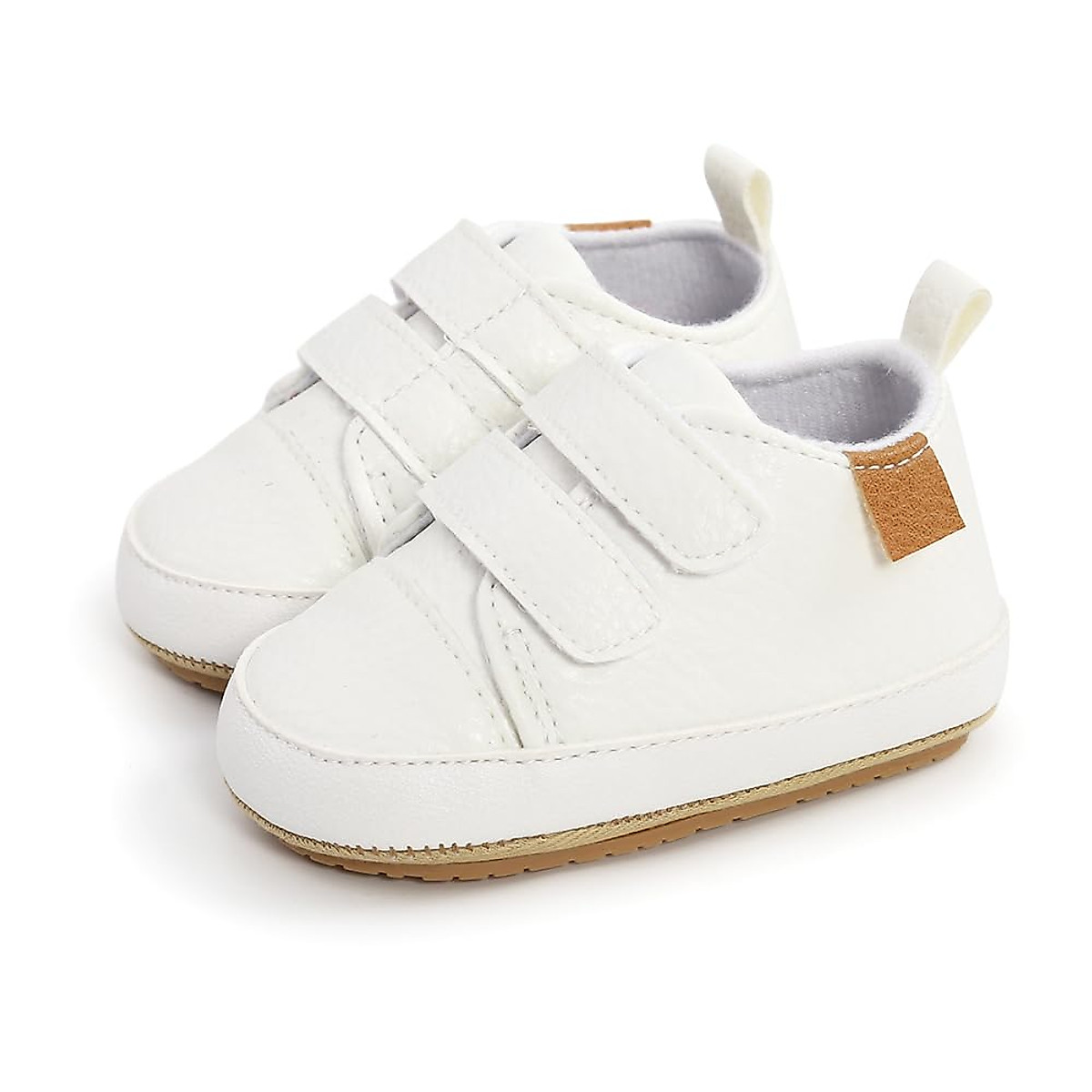 BEIDI Baby Girls Boys Shoes Soft Anti-Slip Sole Newborn First Walkers Star High Top Canvas Denim Unisex Infant Sneaker (F-White，0-6 Months