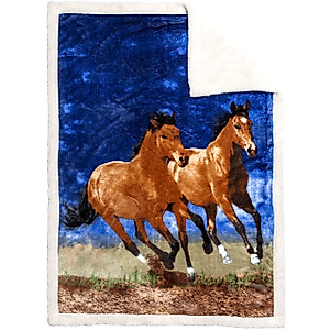 Fleece Sherpa Receiving Baby Blanket - Boys Girls Thick Soft Poly Double Layer Plush Minky Comfy Blankets for Infants Toddlers & Pets with Printed Blue Wolf Imagery Throws Size 30" X 42"