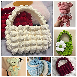 BATELO 4 Skein Chenille Yarn Velvet Yarn Blanket Yarn Amigurumi Yarn Soft Yarn Plush Yarn Scarf Yarn for Crocheting & Knitting 4×100gr(43yd) - White&Blue&Gray