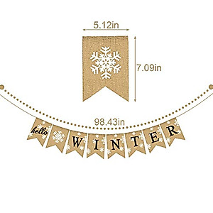 Jute Burlap Hello Winter Banner Snowflake Christmas Holiday Mantel Fireplace Bunting Garland Decoration