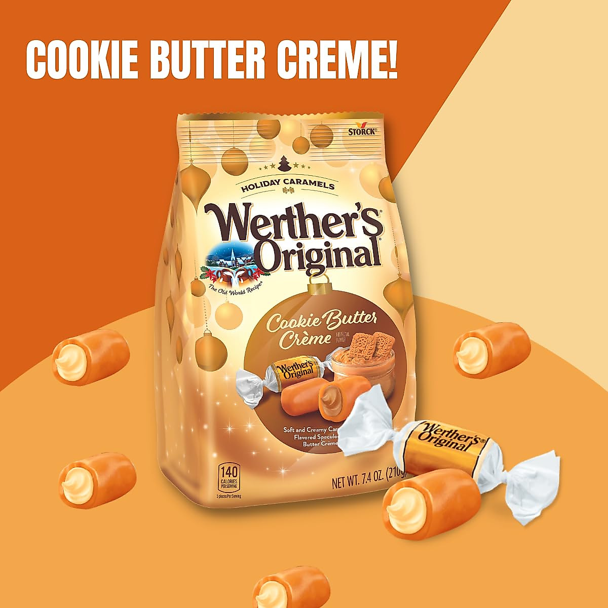UNHAS ASIAN SNACK BOX Werthers Original Winter Limited Edition Cookie Butter Creme (7.4oz/Pack of 2) Total of 14.8oz - Werthers original caramel hard candy German Classic candy (Cookie Butter Cream)