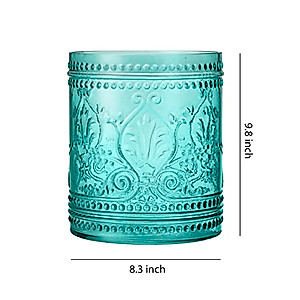 KMWARES Decorative Wastebasket/Trash Can/Garbage Can for Home Accent, Kitchen, Bathroom Accessories, Office Decoration - Real Glass Solid Teal Blue